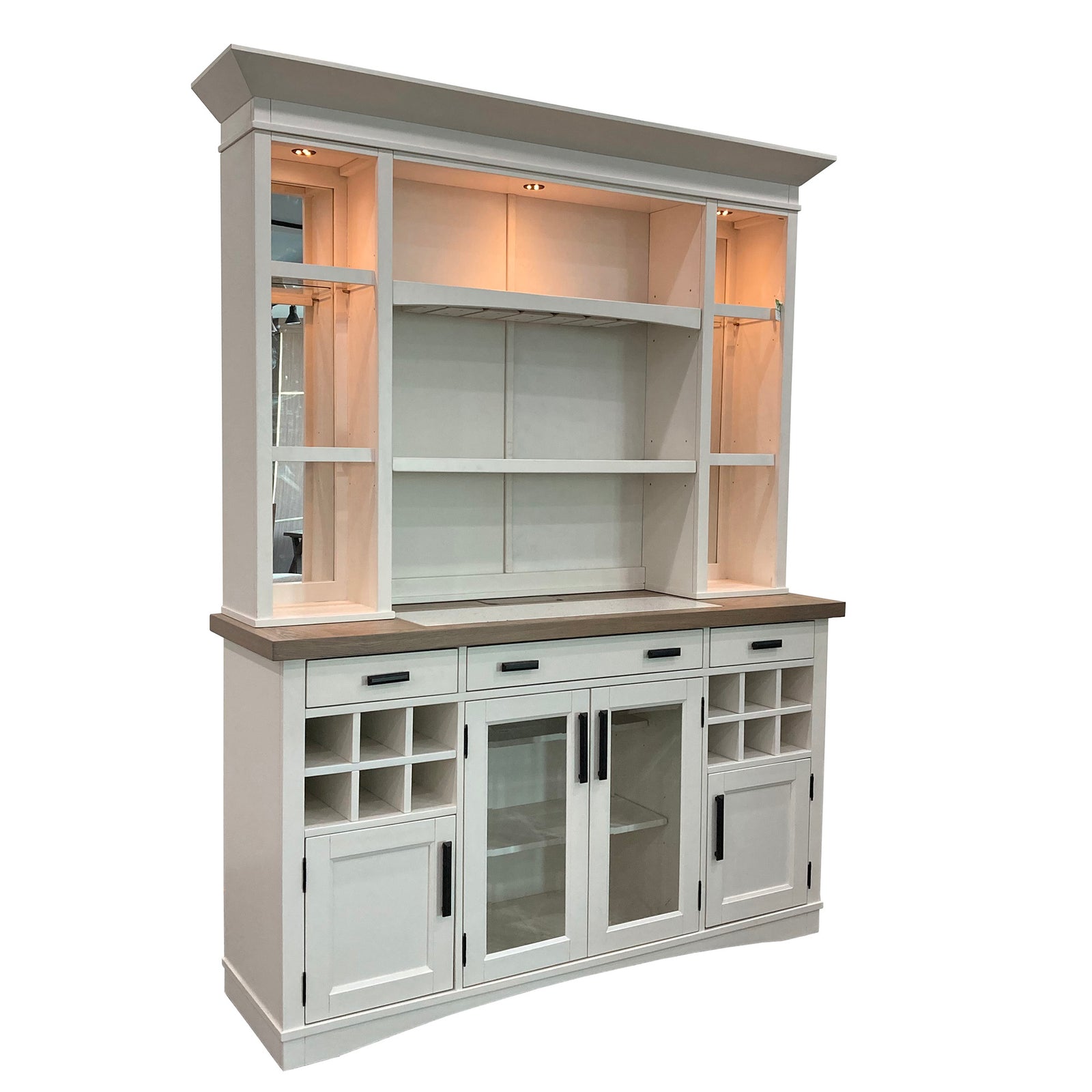 AMERICANA MODERN DINING 2pc 69" Buffet / Display Hutch with Quartz Ins ...